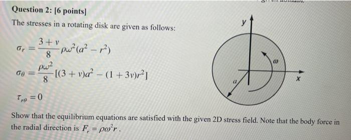 Solved The stresses in a rotating disk are given as follows: | Chegg.com