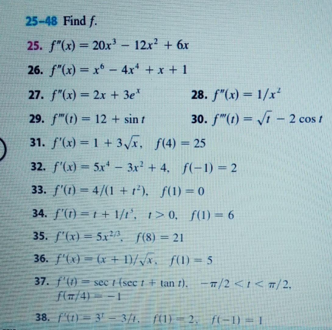 Solved 25-48 Find f. 25. f"(x) = 206 - 12.x2 + 6x 26. f"(x) | Chegg.com