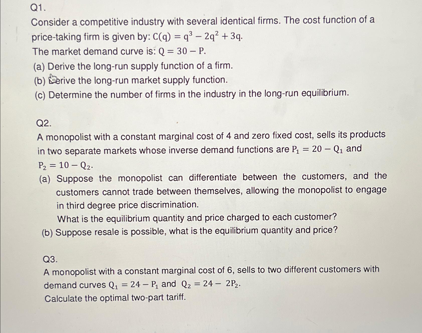 Solved Q1.Consider a competitive industry with several | Chegg.com