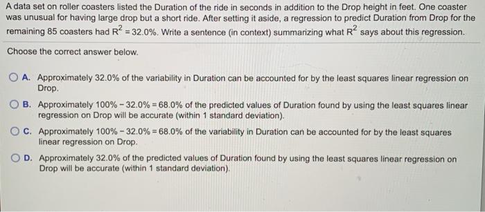 Solved A data set on roller coasters listed the Duration of | Chegg.com