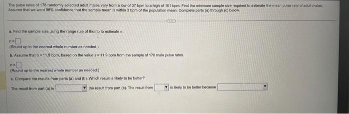 Solved The pulse rates of 178 randomly seiected aduil males | Chegg.com