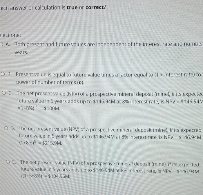 Solved hich answer or calculation is true or correct? lect | Chegg.com