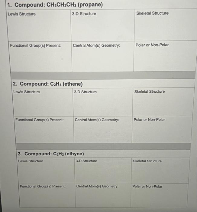 Solved 1. Compound: CH3CH2CH3 (propane) Lewis Structure 3-D | Chegg.com