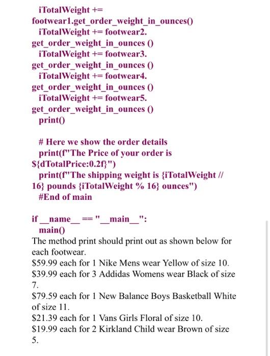 Solved Assignment 12 Classes and Object - Footwear as Object | Chegg.com