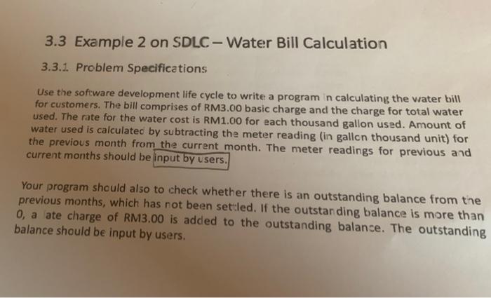 Solved 3.3 Example 2 on SDLC - Water Bill Calculation 3.3.1. | Chegg.com