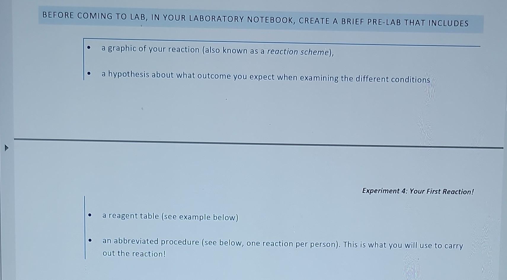 Solved FORE COMING TO LAB, IN YOUR LABORATORY NOTEBOOK, | Chegg.com