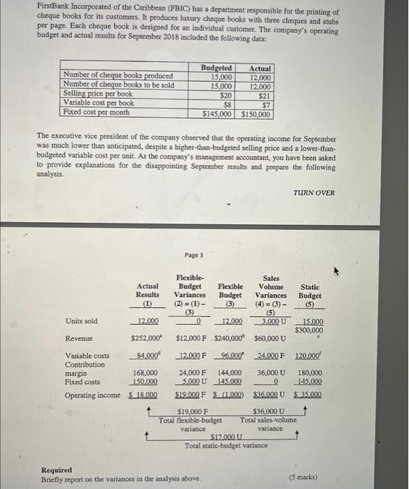 FirstBank Incorporated of the Caribbean (FBIC) has a | Chegg.com