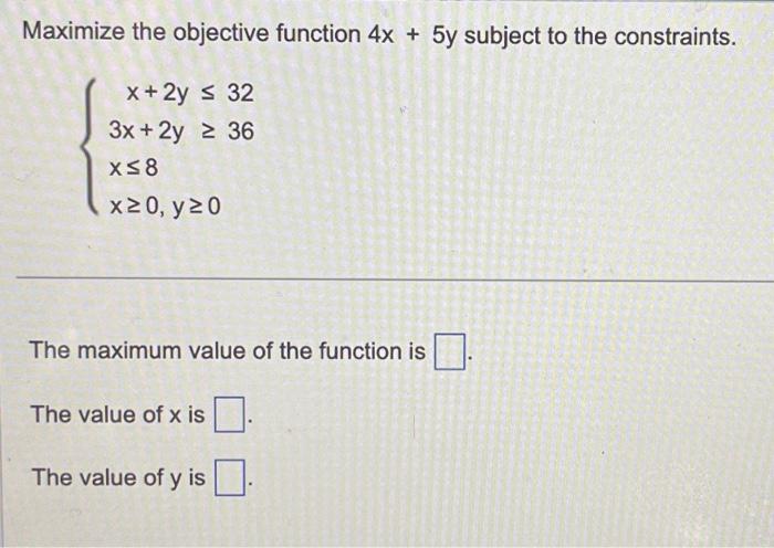 Solved Maximize The Objective Function 4x 5y Subject To The
