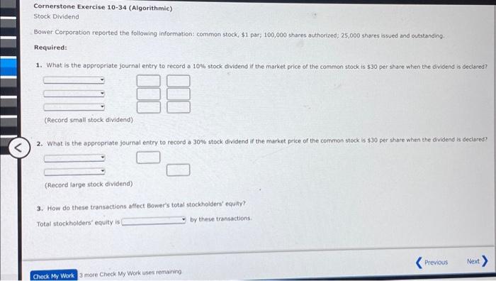 Solved Cornerstone Exercise 10-34 (Algorithmic) Stock | Chegg.com