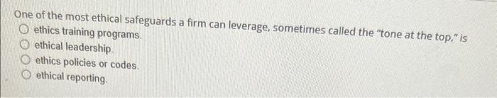 Solved One of the most ethical safeguards a firm can | Chegg.com