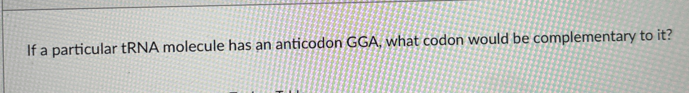 Solved If a particular tRNA molecule has an anticodon GGA, | Chegg.com