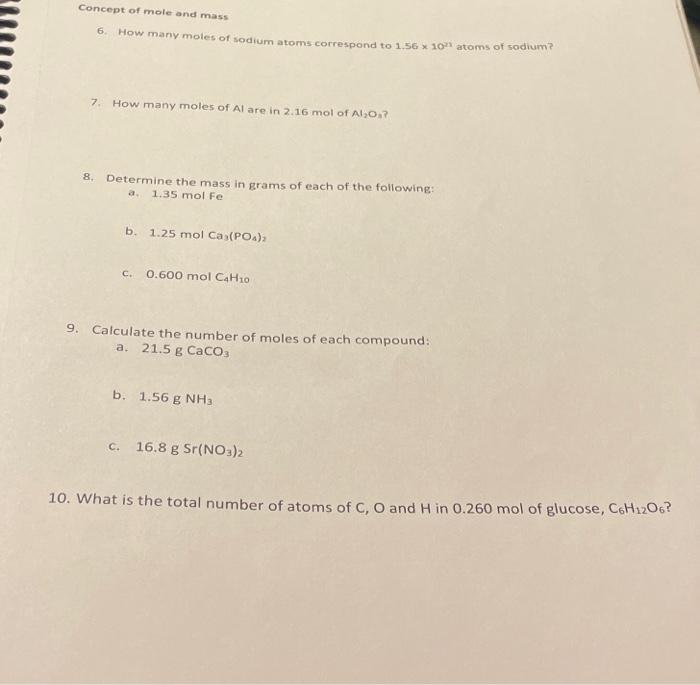 Solved 6. How many moles of sodium atoms correspond to | Chegg.com