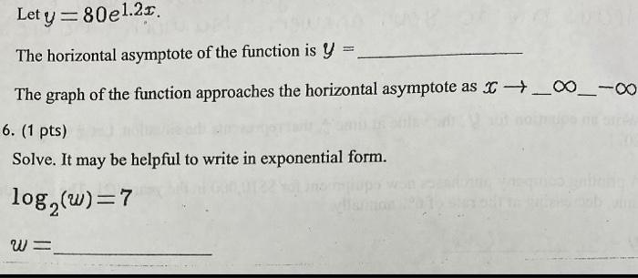Solved Let y=80e1.2x. The horizontal asymptote of the | Chegg.com