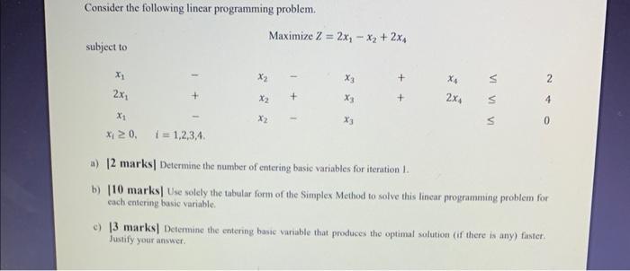 Solved Consider the following linear programming problem. a) | Chegg.com