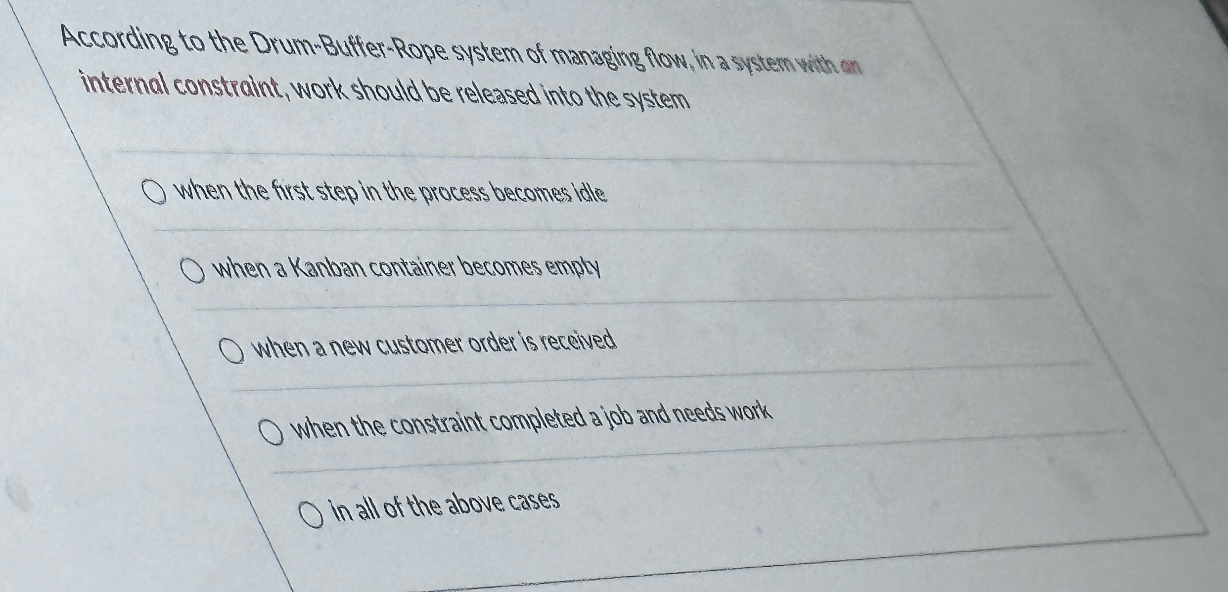 Solved According to the Drum-Buffer-Rope system of managing | Chegg.com