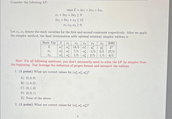 Solved Consider the following LP: | Chegg.com