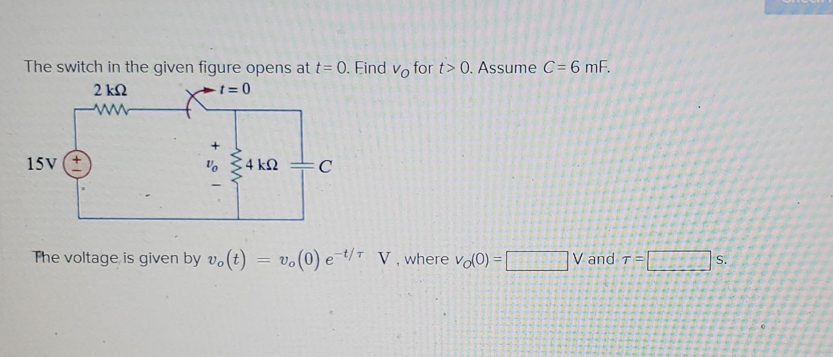 Solved The switch in the given figure open s at t= 0. | Chegg.com