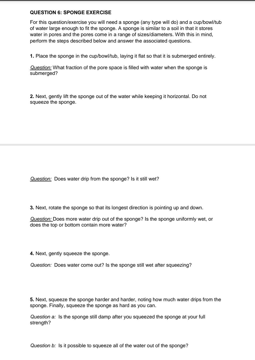 Solved QUESTION 6: SPONGE EXERCISE For this | Chegg.com