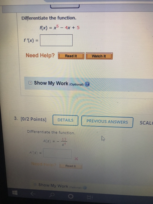 Solved Differentiate the function. f(x) = x5 - 4x + 5 f'(x) | Chegg.com