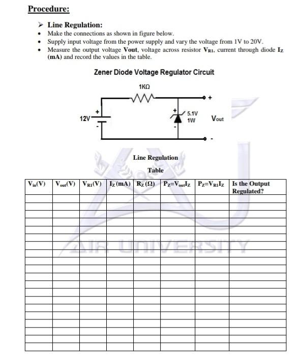 Solved Procedure: Line Regulation: • Make the connections | Chegg.com