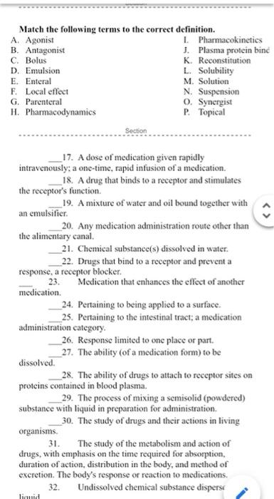 Solved Match the following terms to the correct definition. | Chegg.com