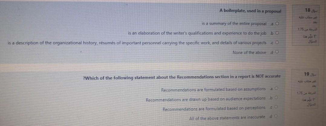 Solved A boilerplate, used in a proposal 18 شیر ما عليه 175 | Chegg.com