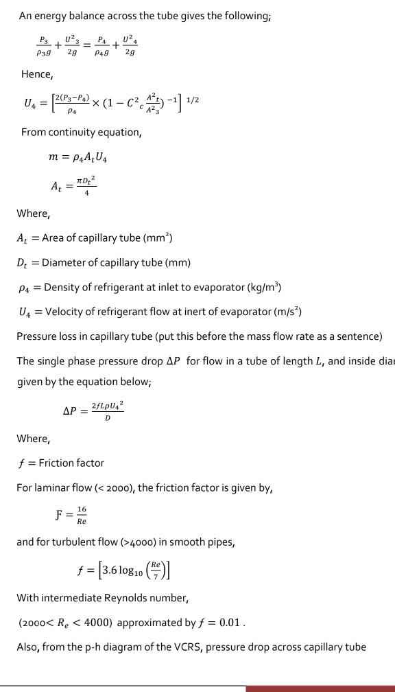 Solved These equations are to be used in designing capillary | Chegg.com