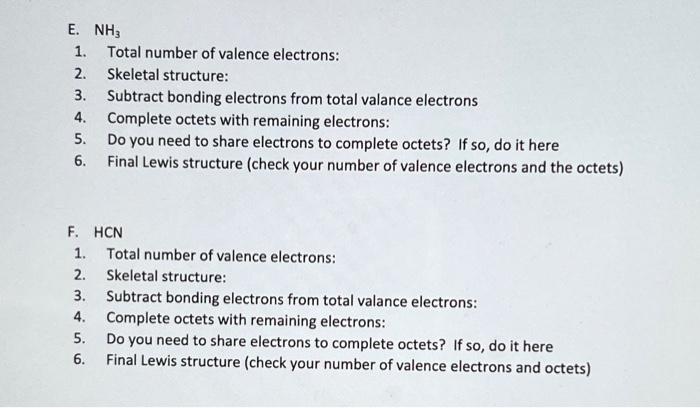 Solved E. NH3 1. Total number of valence electrons: 2. | Chegg.com