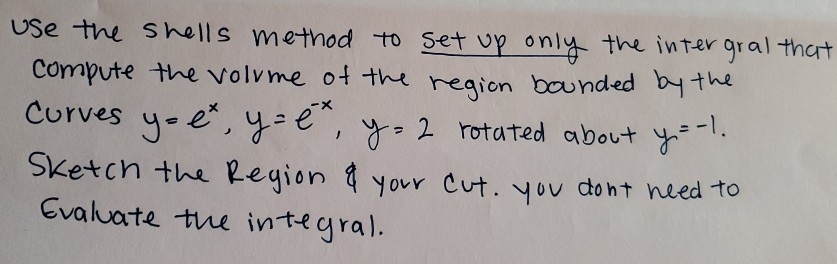 Solved use the shells method to set up only the intergral | Chegg.com