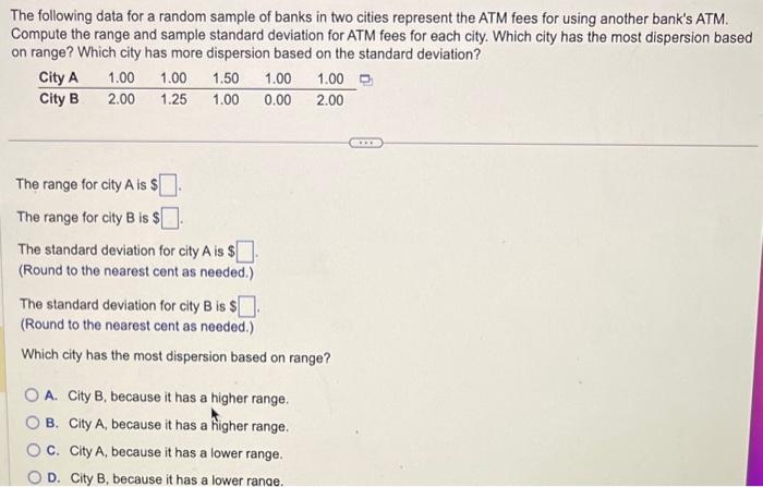Solved The following data for a random sample of banks in | Chegg.com