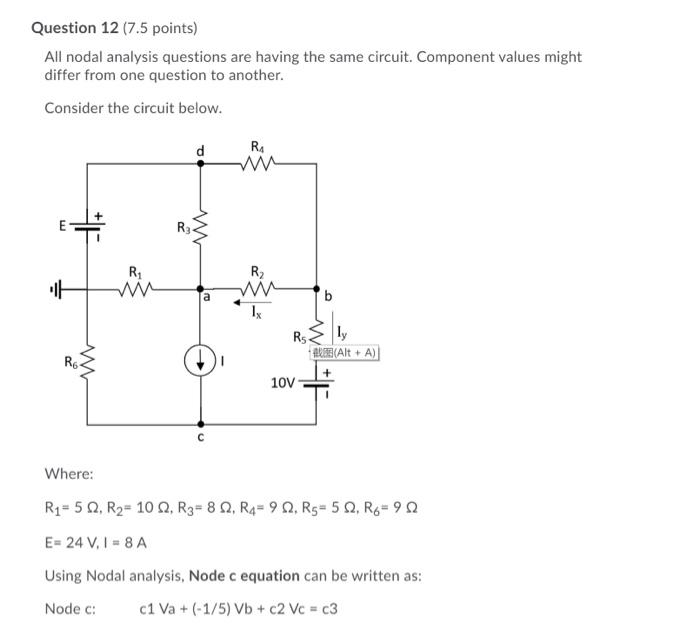 Solved Question 12 (7.5 points) All nodal analysis questions | Chegg.com