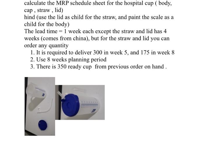 Solved calculate the MRP schedule sheet for the hospital cup | Chegg.com