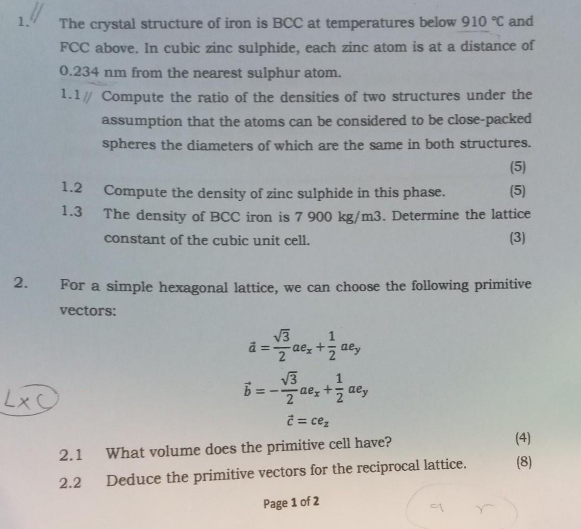 Solved The crystal structure of iron is BCC at temperatures | Chegg.com