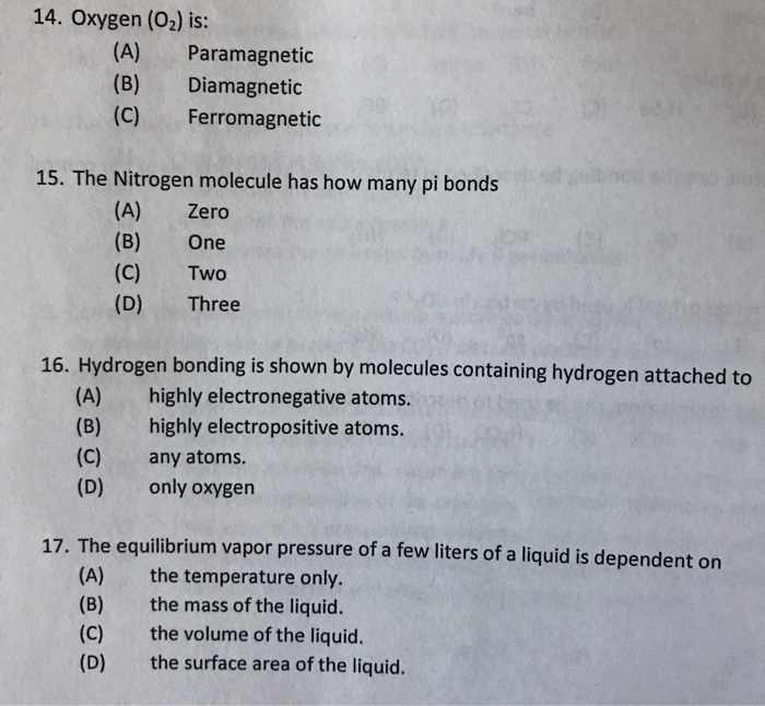 Solved 14 Oxygen O2 Is A Paramagnetic B Diamagnetic