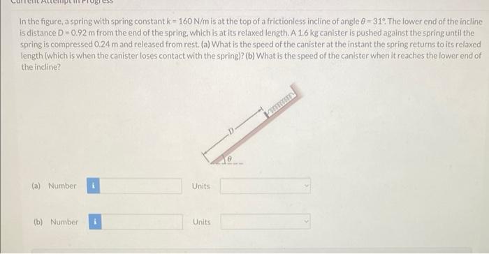 Solved In the figure, a spring with spring constant k=160 | Chegg.com