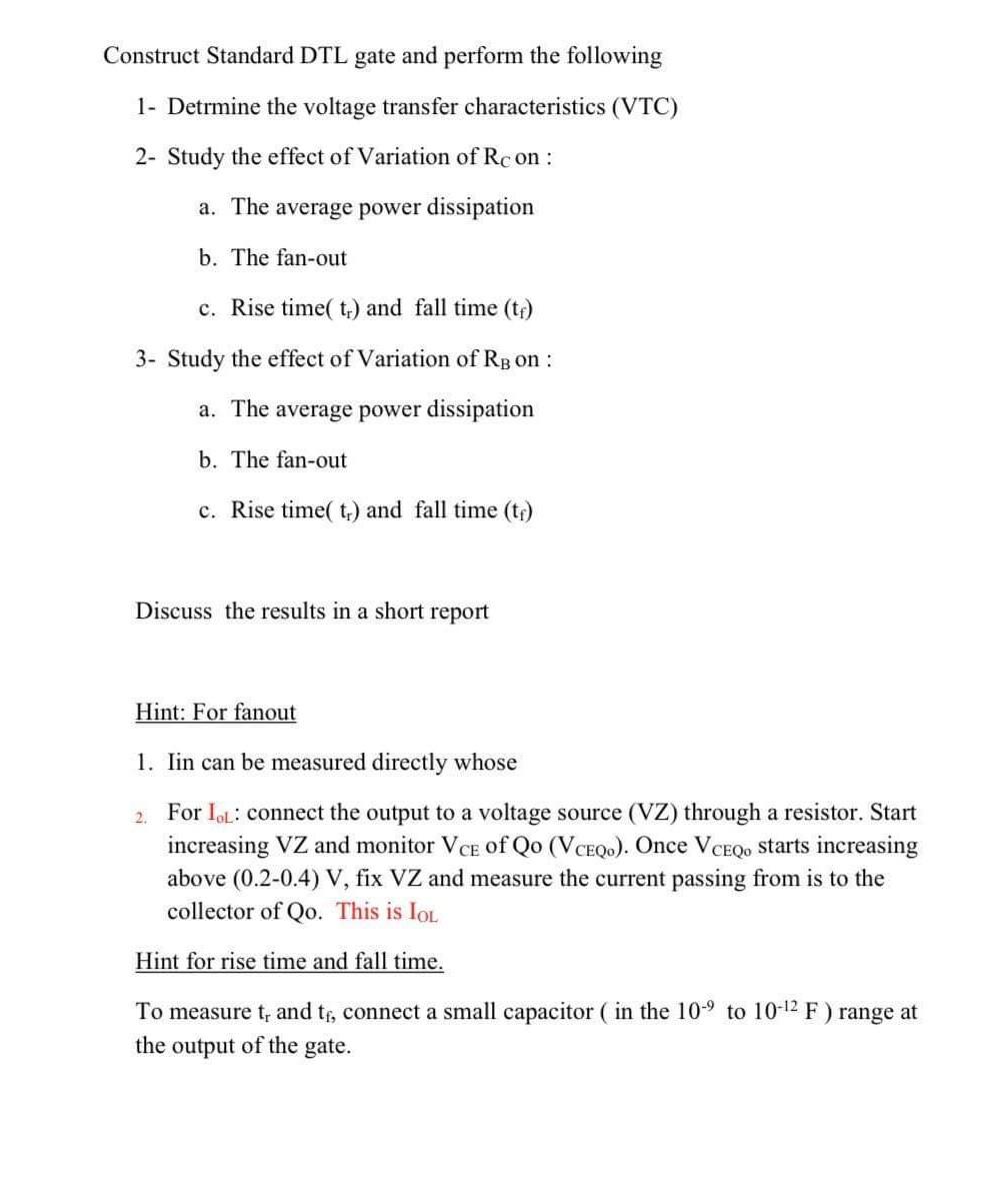 Solved Construct Standard DTL gate and perform the following | Chegg.com