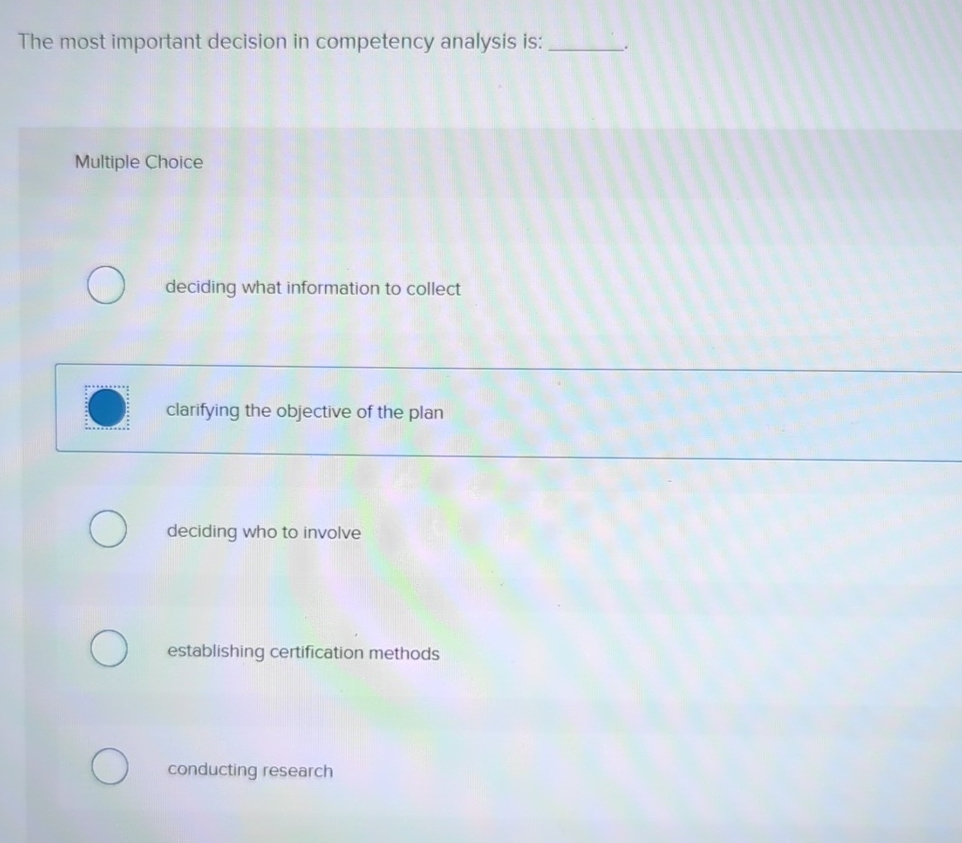 Solved The most important decision in competency analysis | Chegg.com