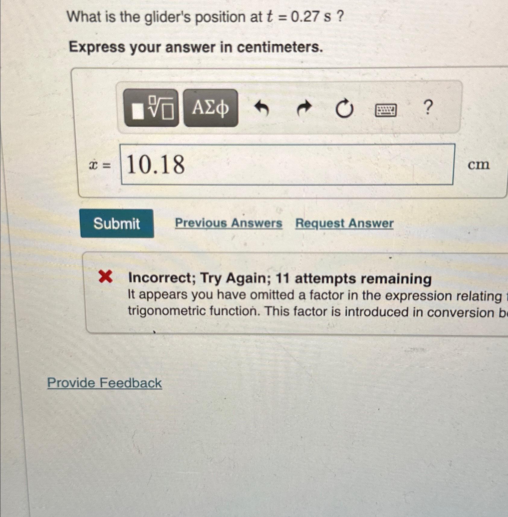 What is the glider's position at t=0.27s ?Express | Chegg.com