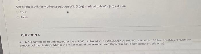 Solved A precipitate will form when a solution of LiCl (aq) | Chegg.com