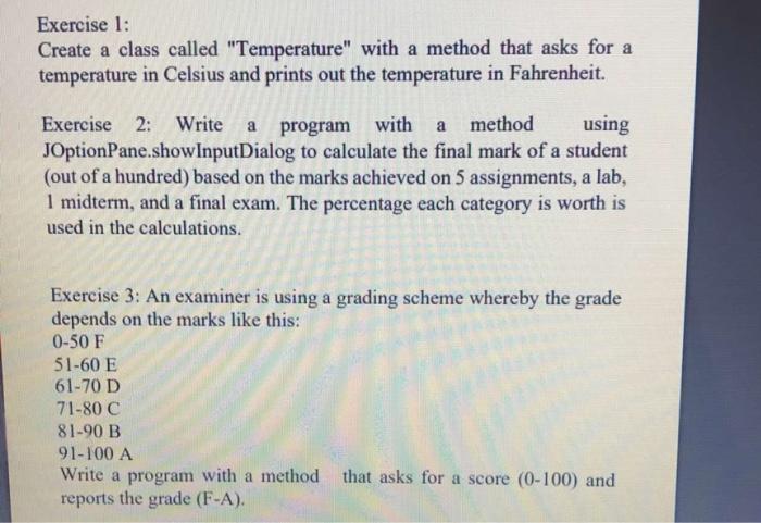 Solved Exercise 1: Create a class called "Temperature" with | Chegg.com