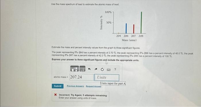 Solved Uso the mass spectrum of lead to estimate the atomic | Chegg.com