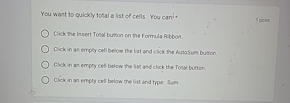 Solved 1 ﻿pointClick the Insert Total button on the Formula | Chegg.com