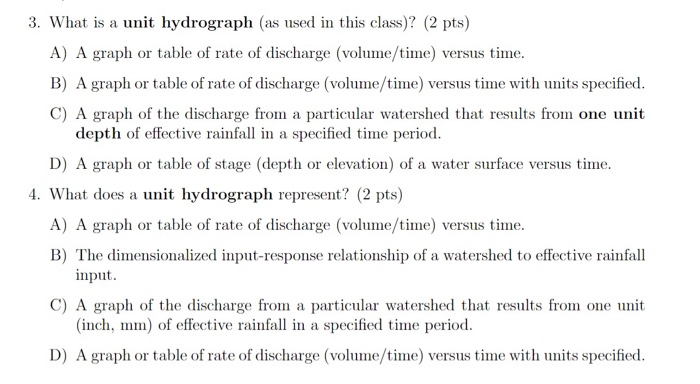 Solved 3. What is a unit hydrograph (as used in this class)? | Chegg.com