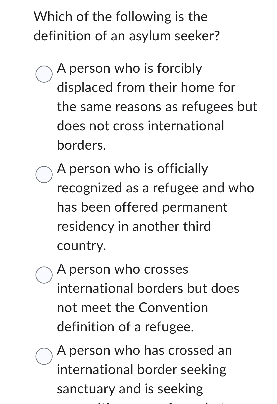 Solved Which of the following is the definition of an asylum | Chegg.com