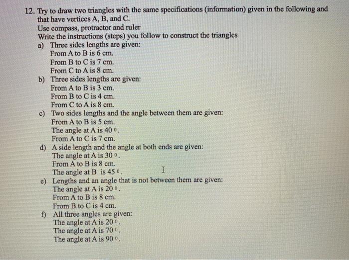 Solved 12. Try to draw two triangles with the same | Chegg.com