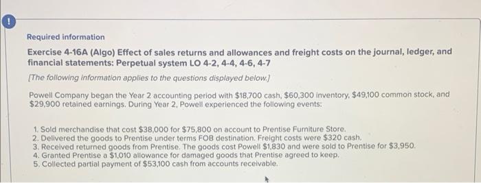Solved Required information Exercise 4-16A (Algo) Effect of | Chegg.com