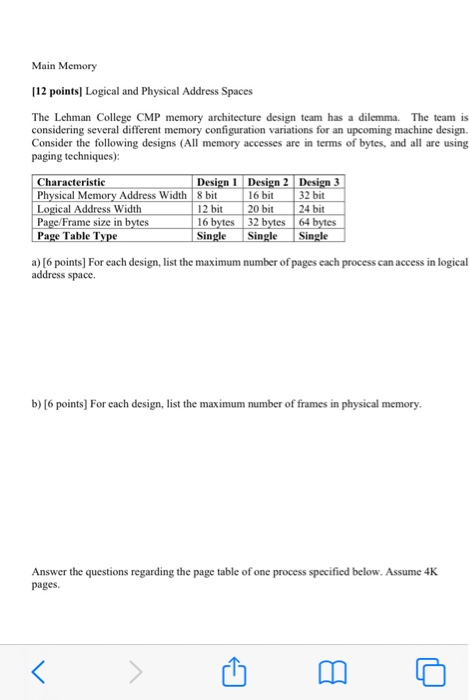 Solved Main Memory 12 Points Logical And Physical Address 7623