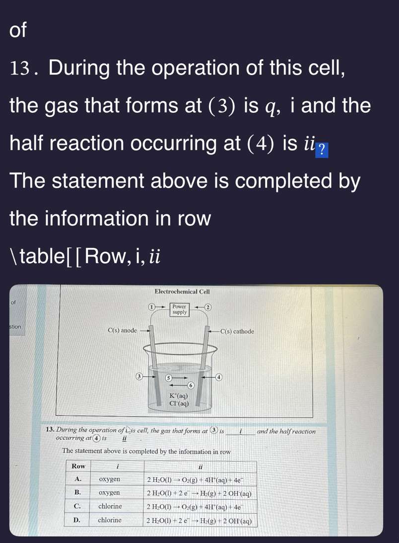 Solved of13. ﻿During the operation of this cell, the gas | Chegg.com