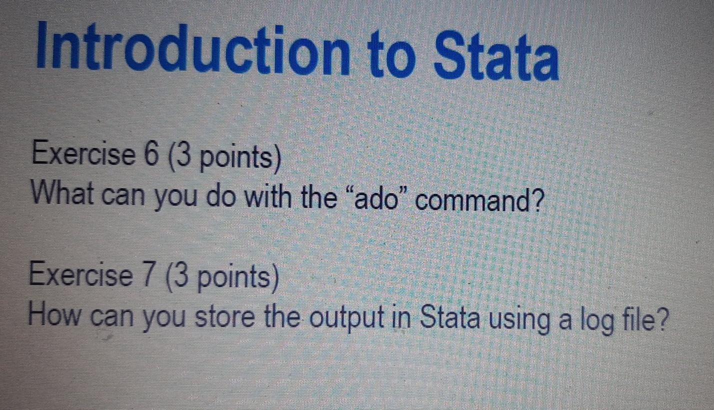 Solved Introduction To Stata Exercise 6 3 Points What Can