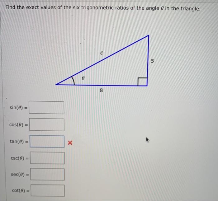 Solved Find the exact values of the six trigonometric ratios | Chegg.com